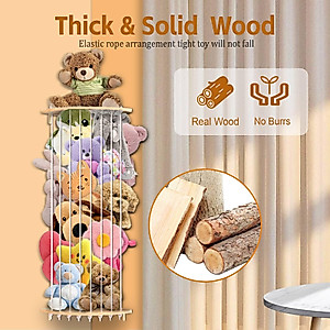 Corner Stuffed Animal Storage Wood Plush Toys Hanging Organizer Length Adjustable Stuffed Animal Holder with Moon Star Pattern Kids Toy Shelf Large Toy Storage for Nursery Playroom Bedroom Furniture