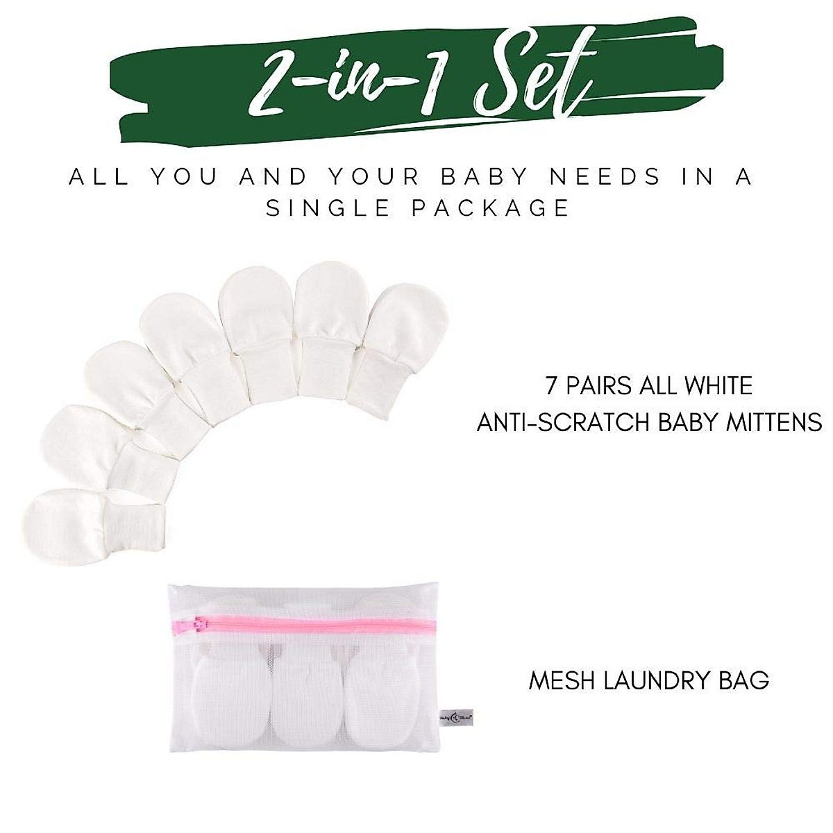 Anti-Scratch Baby Mittens - Pack of 7 Unisex Newborn Mitts - No Scratch Gloves for Boys and Girls - Cotton Gloves For Infants 0-6 Months Old + Laundry Bag