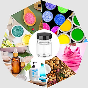 Hajoyful Plastic Jars with Lids 4OZ 48PCS,Small Cosmetic Slime Containers Clear Travel Round Jars Empty Refillable Sample Containers Leak Proof Pot Jars with Black Lids for Lotion, Cream, Cosmetics