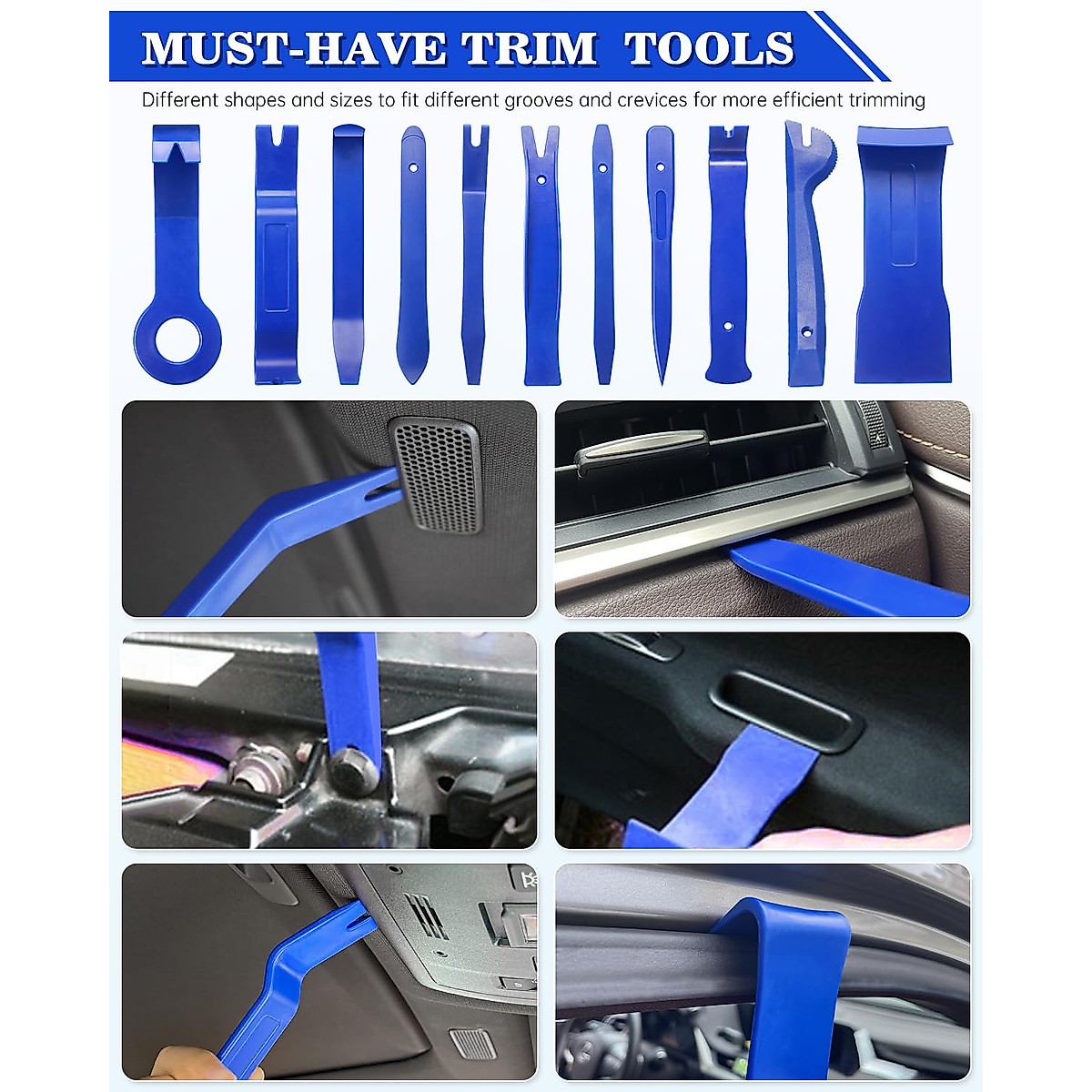 Poraxy 19Pcs Trim Removal Tool, Car Panel Door Audio Dashboard Trim Removal Tool Kit, Auto Clip Pliers Fastener Remover Set, Plastic Pry Tool, Automotive Upholstery Removal Kit