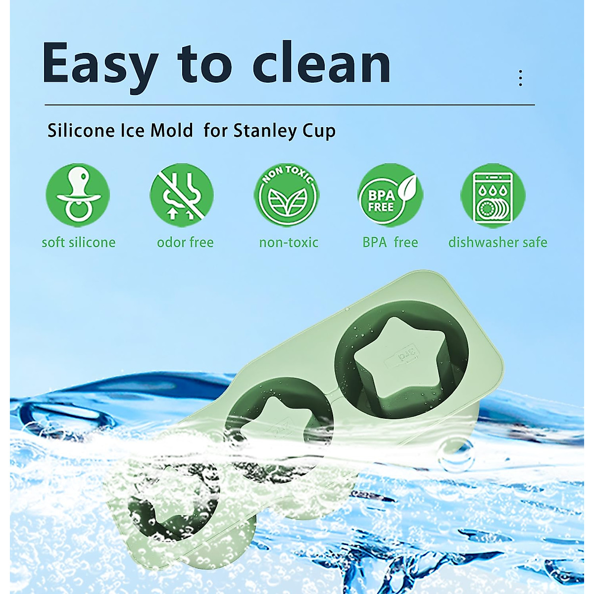 Ice Cube Tray for Stanley Tumbler Cup,Silicone Ice Cube Molds with Lid Cylinder, 30-40 oz Tumbler Ice Mold for Chilling Cocktails, Coffee, Drinks, Whiskey, Easy Fill and Release Ice Maker (green)