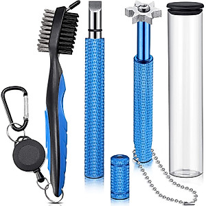 3 Pieces Golf Club Groove Sharpener Retractable Golf Brush and 6-Head Groove Sharpener Re-Grooving Tool and Cleaner for All Golf Irons Pitching, Sand, Lob, Approach Wedges, Utility Clubs (Blue)