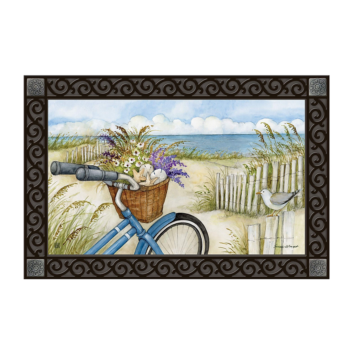 Studio M MatMates Beach Bike Decorative Floor Mat Indoor or Outdoor Doormat with Eco-Friendly Recycled Rubber Backing, 18 x 30 Inches