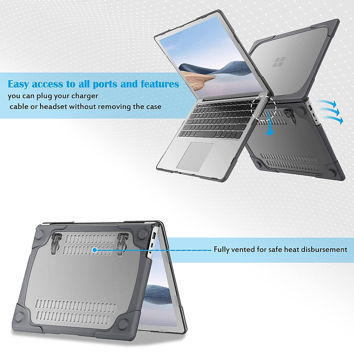 ProCase Protective Case for 15" Microsoft Surface Laptop 5/4/3, Heavy Duty Slim Hard Shell Cover with Foldable Kickstands -Grey