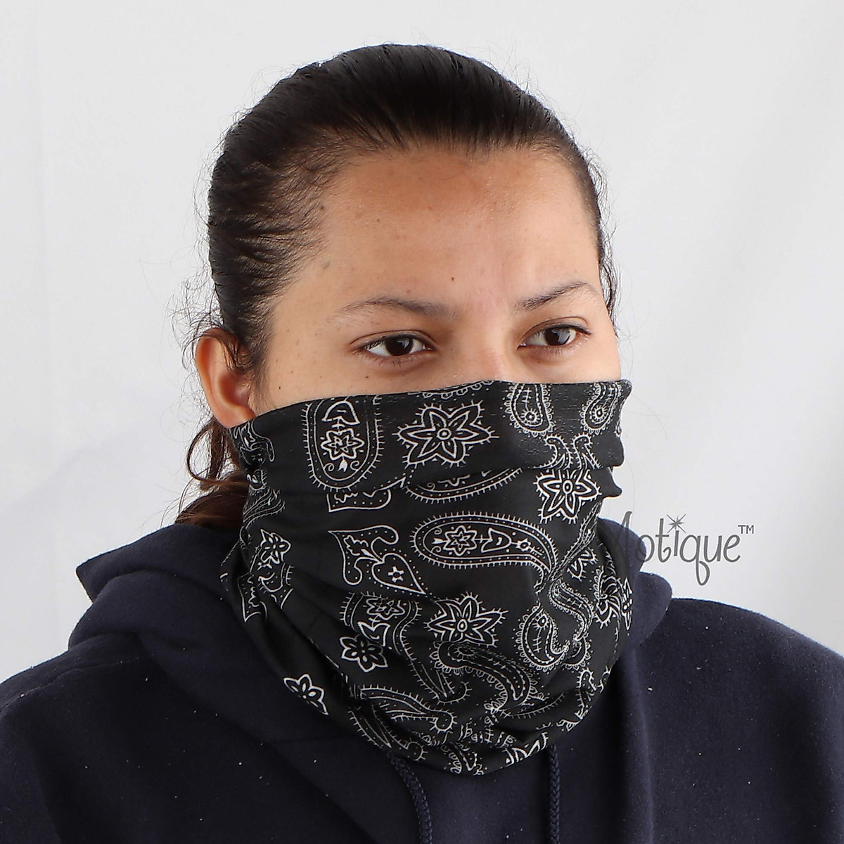 Motique Accessories Set of 3 Paisley Bandana Neck Gaiter Tube Headwear Motorcycle Face Scarf (Black Paisley Flowers)