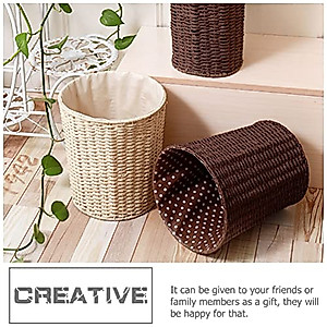 Zerodeko Woven Baskets Rattan Trash Can Wicker Waste Basket Woven Wastebasket Rustic Farmhouse Laundry Storage Basket Bin for Living Room Bedroom Bohemian Decor Beige Wicker Hamper