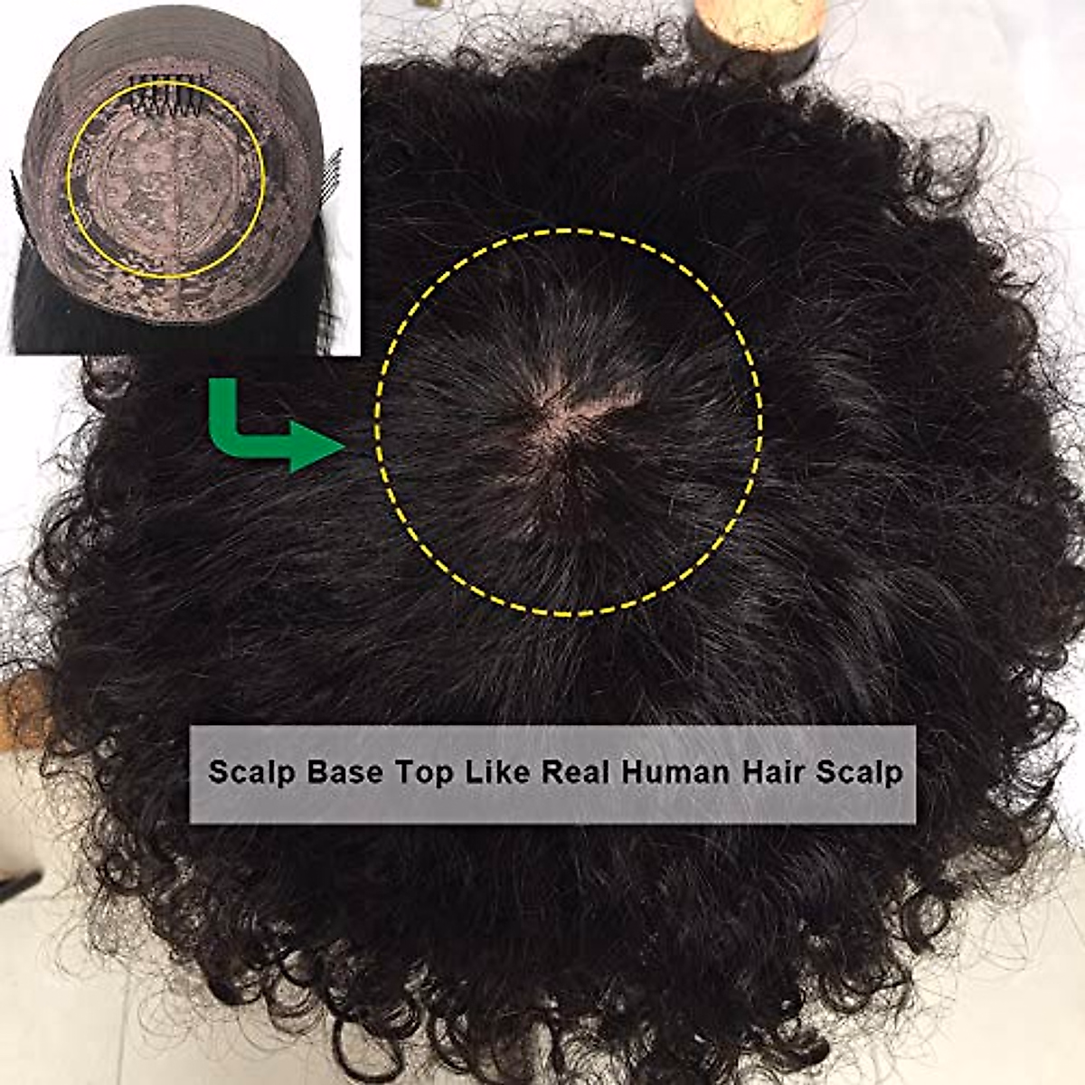 200 Density Scalp Top Curly Full Machine Made Human Hair Wigs with Bangs Remy Brazilian Short Curly Wig For Women (14 Inch)