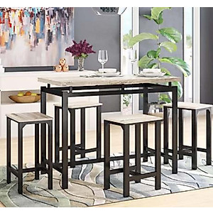 OTRIEK Dining Table Set for 4, 5 Pieces Kitchen Table and Chairs for Small Spaces, Bar Table and Chairs Set, Person Counter Height Table Set with 4 Chairs for Pub Dinner Breakfast (Beige)