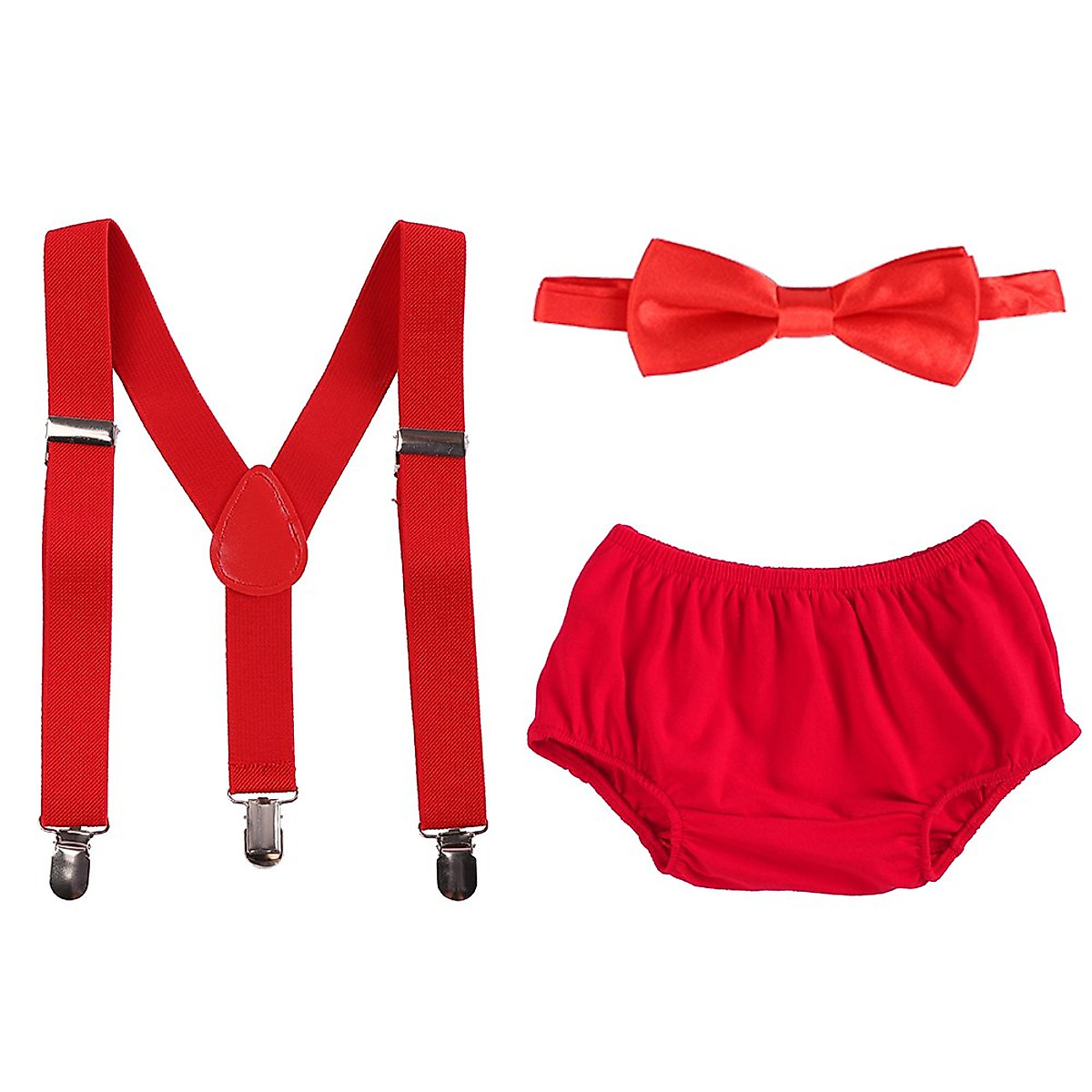 Baby Boys Cake Smash Clothes Diaper Suspenders Pants Bow Tie 3PCS Set First 1st 2nd Birthday Outfit for Photo Prop Party Red 3-24 Months