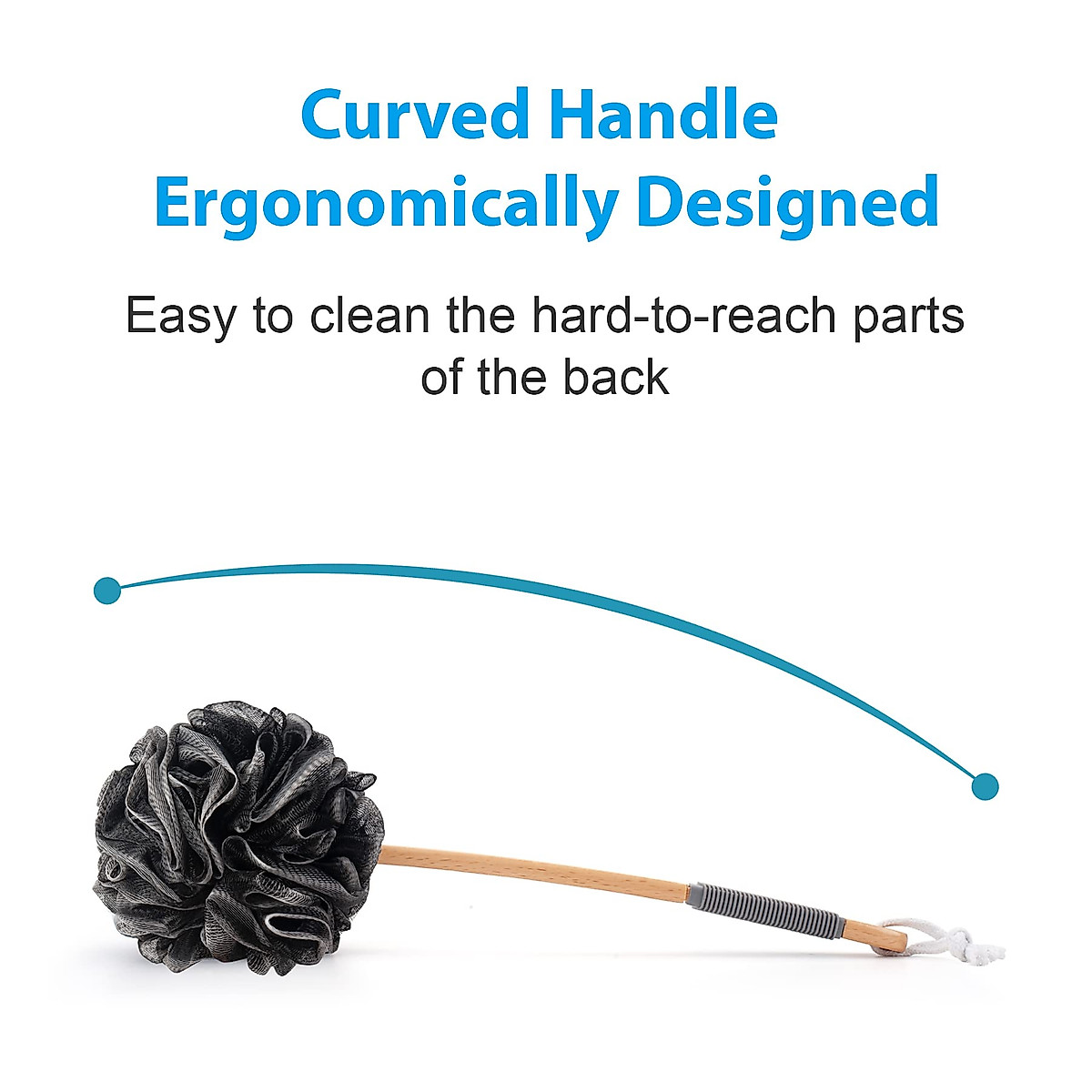 AmazerBath Shower Sponge Loofah Back Scrubber, PE Soft Mesh Loofah Body Scrubber with Long Wooden Handle, Bath Sponge for Men Women (Black)