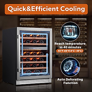 Ca'Lefort 24'' Wine Cooler Refrigerator - 46 Bottle Wine Fridge Dual Zone with Modern Touch Intelligent Digital 40°-65°F Low Noise, Built in or Freestanding Wine Cooler for Home and Kitchen