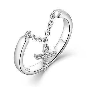 STARCHENIE Dangle Cross Ring 925 Sterling Silver Religious Christian Cross Ring for Women Size 9