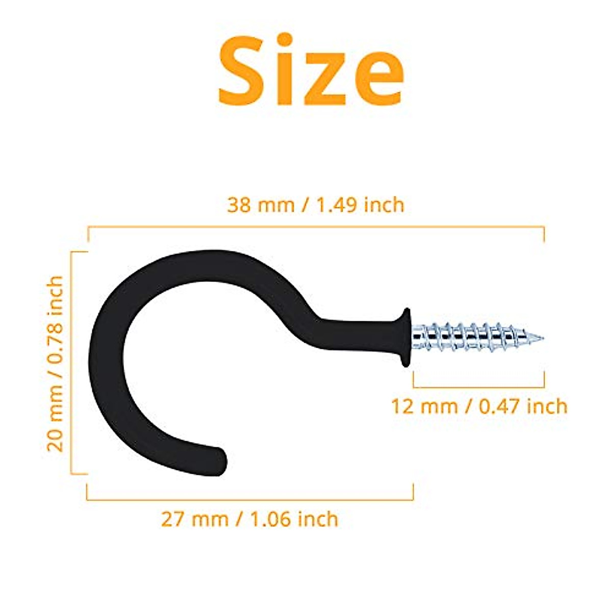 MJIYA 24 PCS Vinyl Coated Ceiling Hooks Question Mark Shape Hook Heavy Duty Screw Cup Hook for Bathroom Kitchen Wall Ceiling Hanging (Black, 1 Inch)