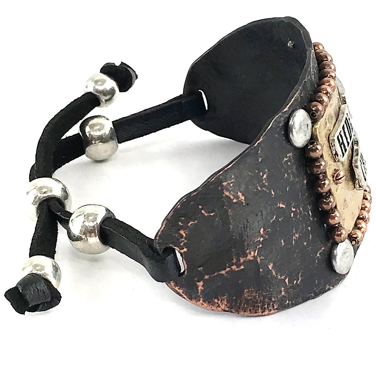 Western Peak Western Tritone Hammered Hide Your Crazy Leather Cuff Bracelet (Copper)