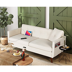 TYBOATLE 65 inch Loveseat Sofa w/ 2 USB Charging Ports, Modern Fabric Upholstered Couches w/Button Tufted Seat Cushion, 2 Seater Couches for Living Room, Apartment, Bedroom (Cream Beige)