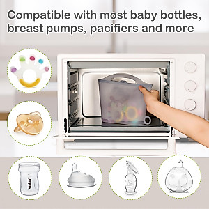 Haakaa Silicone Microwave Steam Sterilizer Bags, Reusable Silicone Steaming Bags for Baby Bottles, Breast Pump, Accessories, Pacifiers and Teethers, Great for Home and Travel, Grey (2PCS)