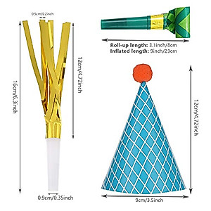 Skylety 59 Pieces Party Cone Hats with Colorful Party Blowers and Metallic Fringed Noise Makers Birthday Blowouts Horns Whistles Musical Noisemaker