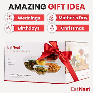 EatNeat 8 pc Round Glass Food Storage Containers With Lids – Premium Glass Meal Prep Containers, Kitchen Food Storage Containers, Clear Lunch Box, Containers For Food, Food Containers for Organizing