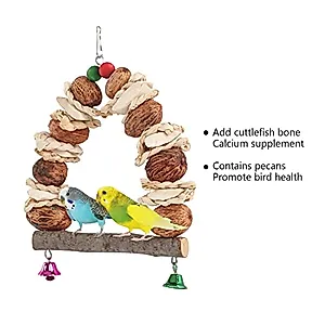 Bird Swing Healthy Cuttlefish Bone Toxic Free Parrots Swing Perch Hanging Nuts with Bells for Parakeets Parakeets (S)