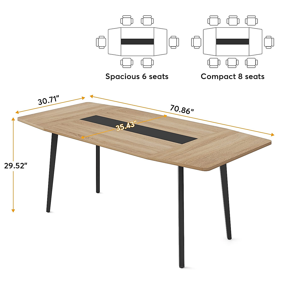 Tribesigns 6FT Conference Table, 70.86L x 35.43W x 29.52H Inches Boat Shaped Meeting Table, Modern Seminar Table for Office Meeting Conference Room (Light Wood Grain, 6ft)