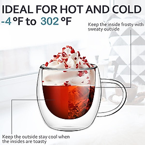 Didaey 8 Pack 8 oz Glass Coffee Mugs Clear Insulated Glass Espresso Coffee Cups with Handle Cafe Mugs Set Borosilicate Glassware Cups for Tea Latte Hot Iced Beverages