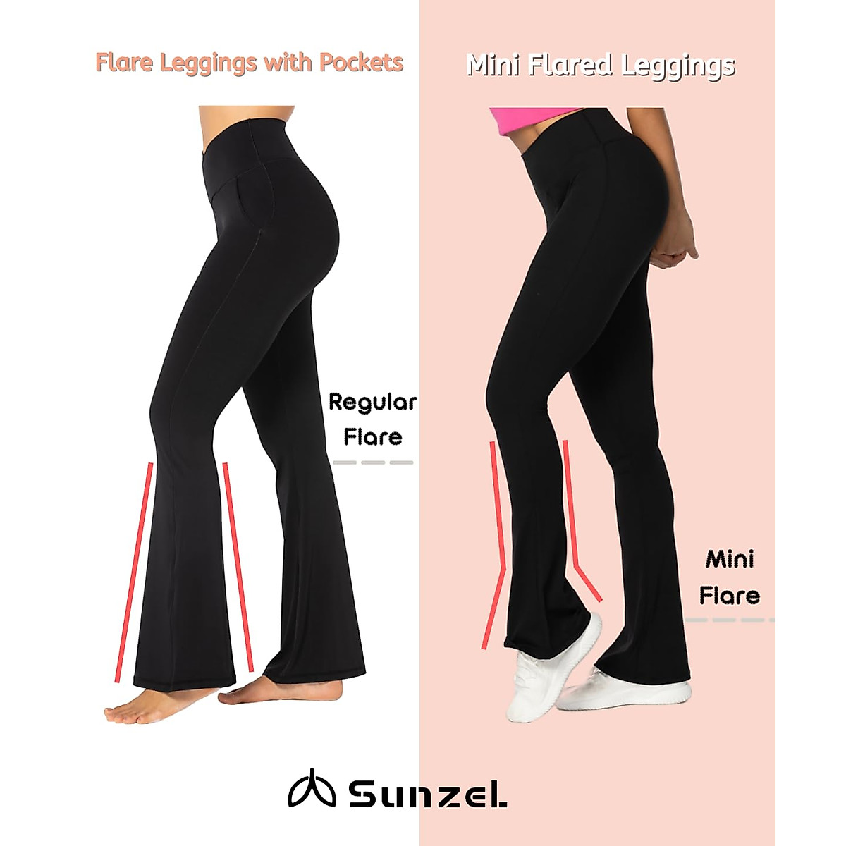 Sunzel Butterflycra High Waist Mini Flared Leggings for Women, Tummy Control Casual Flare Yoga Pants for Yoga Workout Gym 32" Black Medium