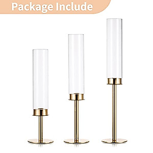 Nuptio Gold Candlestick Holder Tall Hurricane Candle Holder Set of 3 Taper Candle Holders Candle Stand Glass Cover Candlesticks Holders Table Centerpiece for Wedding Party Birthday Christmas Decor