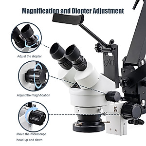 DZQ Micro Inlaid Mirror 7X-45X Multi-Directional Microscope Set Working Distance 3.7-11.8 inch Micro-Setting Microscope Spring Bracket with Ring Light(Upgraded Version)