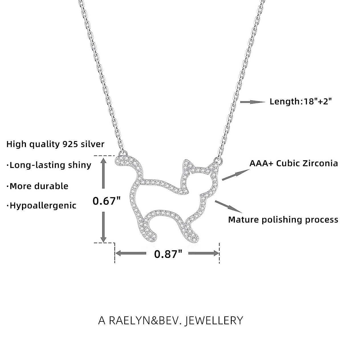 Sterling Silver Cat Necklace for Women, White Gold-Plated Cubic Zirconia Pendant Necklace, Silver Necklace for Women, Necklace for Teen Girls, Christmas Birthday Party Jewelry Gift for Women