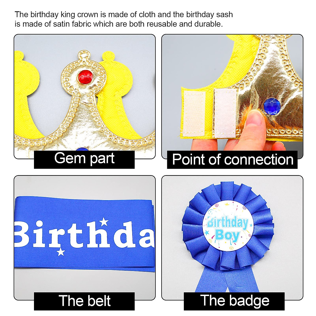 LLMSIX Birthday Party Set - King Crown, Sash, Decorations, Photo Props for Boys Kids Theme