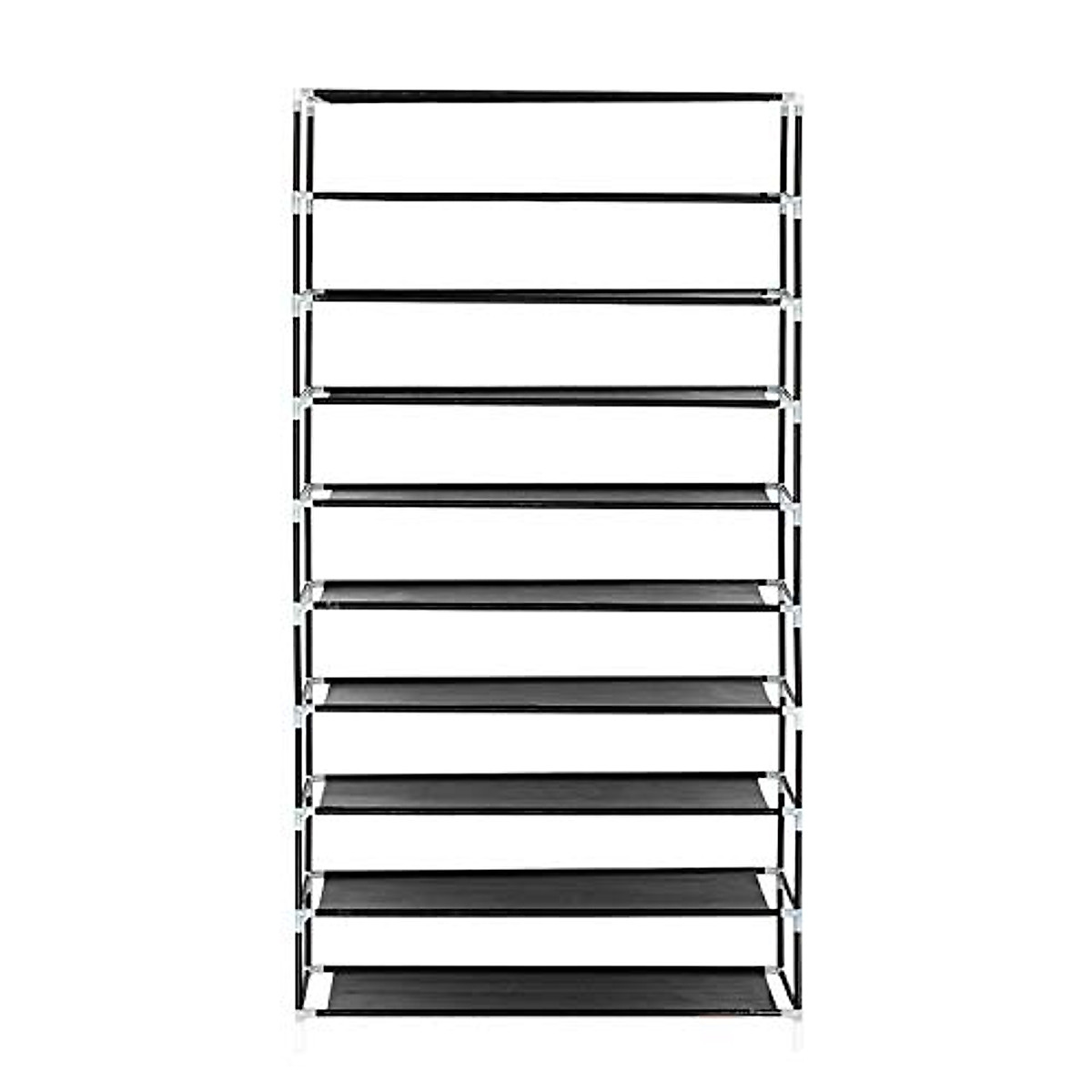 10 Tiers Shoe Rack with Dustproof Cover, Closet Shoe Storage Cabinet Organizer, Easy to Assemble, for about 50 Pairs, 34 x 11.2 x 60.9 Inches (Black)