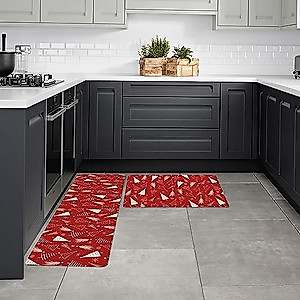 Libaoge Christmas Kitchen Mat Rug Set of 2 Xmas Tree Red Background Runner Rug Anti-Fatigue Comfort Memory Foam Standing Mat Non-Slip Floor Door Mat for Bathroom Bedroom 18x30in+18x60in