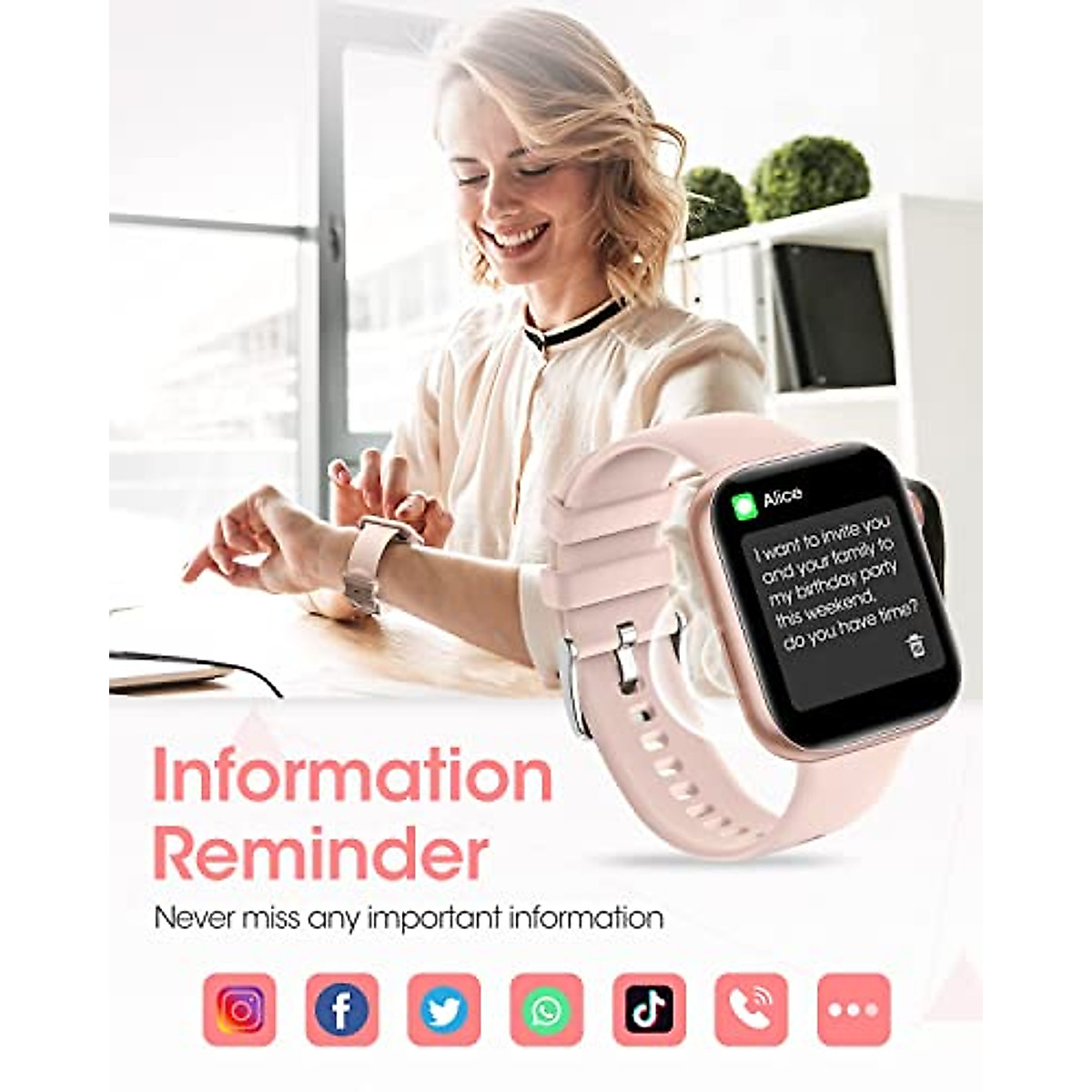 Smart Watch Women(Answer/Make Calls), 2023 Newest 1.8'' Bluetooth Smart Watch for Android iPhones, 5ATM Waterproof Outdoor Fitness Tracker with AI Voice/Heart Rate/SpO2/Sleep Monitor, Smartwatch Pink