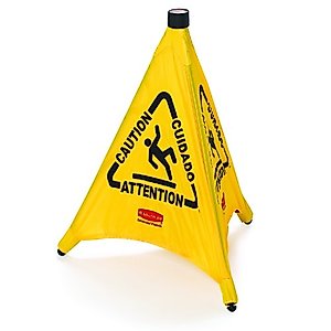 Rubbermaid Commercial Products Multilingual "Wet Floor" Pop-Up Floor Cone, 20-Inch, Yellow, Warning Sign for Grocery Stores/Office/Restaurant/Malls