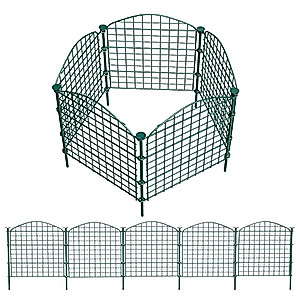 EEIEER Multi-Purposes Garden Fence, Decorative Garden Fencing, Dog Pet Fences for Yard Pond Patio, 25 x 25'' Metal Fence Panels for Outdoor Decoration & Protection, 5 Panels & 6 Sticks-Arched