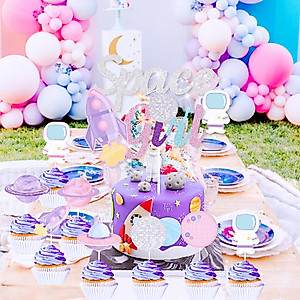 Outer Space Disco Girls Birthday Decorations, Out of This World Space Disco Happy Birthday Party Banner Cake Topper Balloon for Galaxy Astronaut Rocket UFO Planets Space Themed Birthday Baby Shower