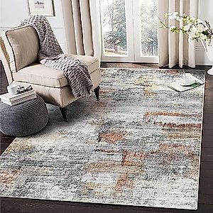 vivorug Washable Rug, Ultra Soft Area Rug 6x9, Non Slip Abstract Rug Foldable, Stain Resistant Rugs for Living Room Bedroom, Modern Fuzzy Rug (Gray/Rust, 6'x9')