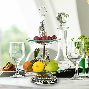 TBVECHI 2 Tier Fruit Glass Bowl, Bread Vegetable Fruit Bowl Stand Holder for Countertop, coffee table, bedroom Elegant & Luxury Design Fruit Holder Kitchen Storage Bowl (Sliver)