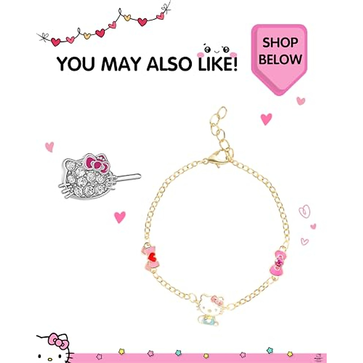 Hello Kitty Sanrio Girls Jewelry Set - Flash Plated 18+3 Necklace and Stud Earrings Officially Licensed