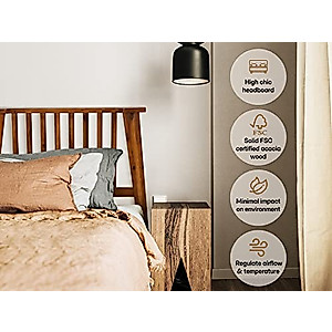 Acacia Kaylin Bed Frame with Headboard Solid Wood Platform Bed, Scandinavian Signature 45 inch High Headboard Wood Bed Compatible with All Mattress Types, 30 Mins Assembly, Twin Bed Frame, Caramel