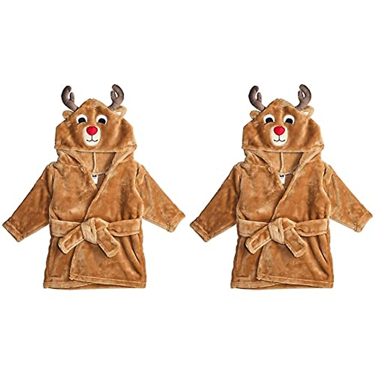 Hudson Baby Unisex Baby Plush Animal Face Bathrobe, Boy Reindeer, 0-9 Months