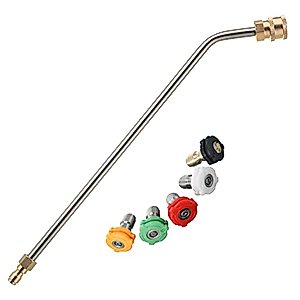 FIXFANS Pressure Washer Wand, 45 Degree Curved High Pressure Power Washer Extension Wand with 5 Spray Nozzles, 1/4 Inch Quick Connect Undercarriage and Gutter Cleaner Attachment, 15 Inch