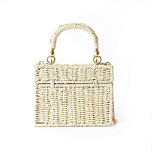 LCC ACBLI FEELOMA JIYALI Handwoven Rattan Vintage Purse Natural Chic Casual Handbag Beach Sea Tote Basket Straw Vacation Bag, Off-White