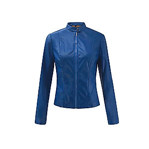 JMMSlmax Women's Full Long Sleeve Lightweight Crop Jacket Zip Motorcycle Short PU Leather Moto Biker Outwear Fitted Slim Coat