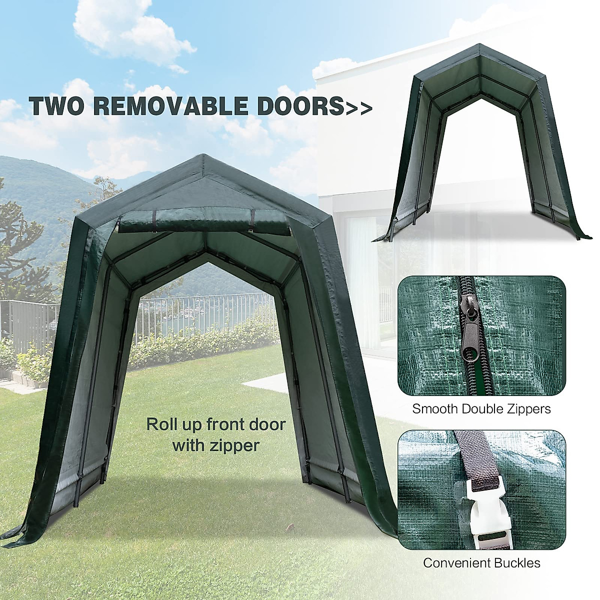 ERGOMASTER 10 Ft x 10 Ft Outdoor Carport Patio Storage Shelter Metal Frame and Waterproof Ripstop Cover for Motorcycle and ATV Car