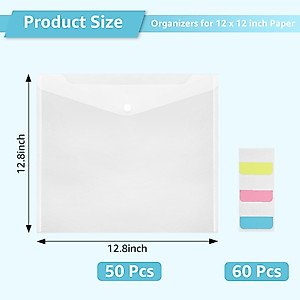 CYEAH 50 Pcs Scrapbook Paper Storage with Buckle Design, 12 x 12 Inch Clear Scrapbook Paper Organizer with 60 Pcs Sticky Index Tabs, Plastic Paper Holder for Holding Scrapbook Vinyl Paper Files Photo