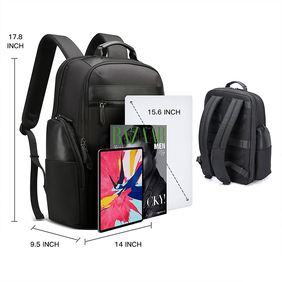 BOPai 30L Travel Backpack for Men Business Laptop Backpack 15.6 inch Computer bagpack with USB Charging Water-Resistant Rucksack Black