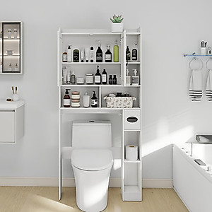 FZBYQWD Over The Toilet Storage Cabinet, Farmhouse Storage Cabinet Over Toilet with 2 Barn Door & Toilet Paper Holder Stand，Home Space-Saving Toilet Rack