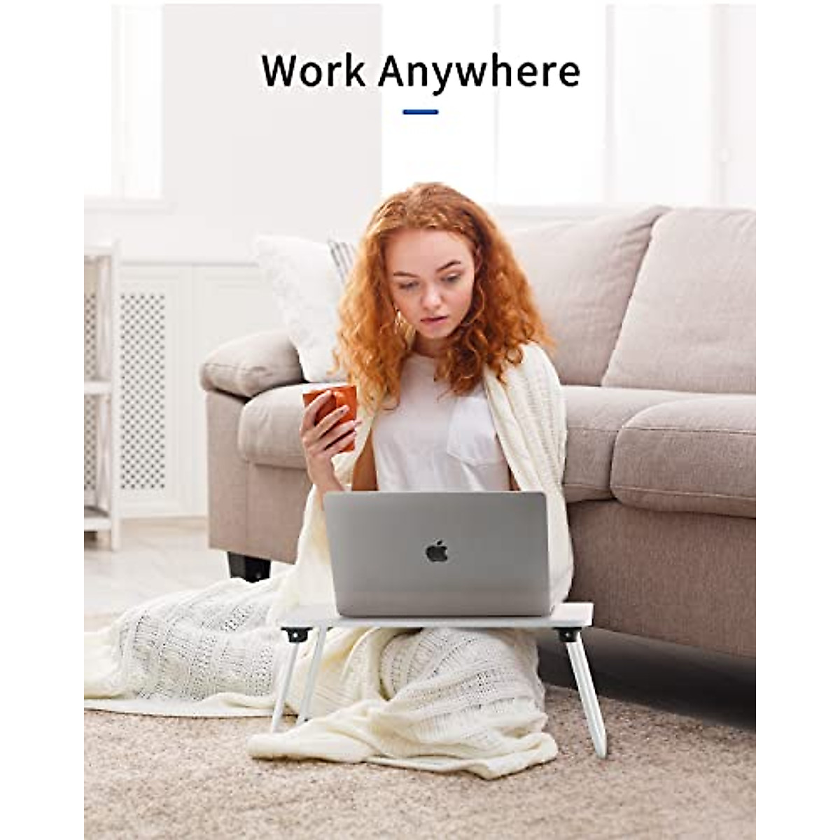 Folding Lap Desk, Ruxury Laptop Stand Bed, Breakfast Serving Tray, Portable & Lightweight Mini Table, Lap Tablet Desk for Sofa Couch Floor - White