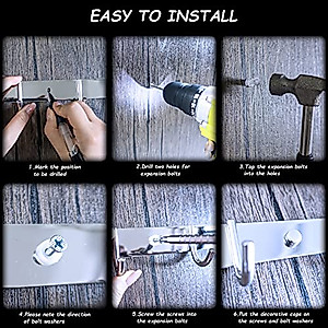 Kasilyic 2 Pcs Coat Hook Rack, 14-Inch Towel＆Key Hook Rail with 5 Hooks, Durable Wall Mounted Hangers for Bedroom, Bathroom, Foyer, Hallway